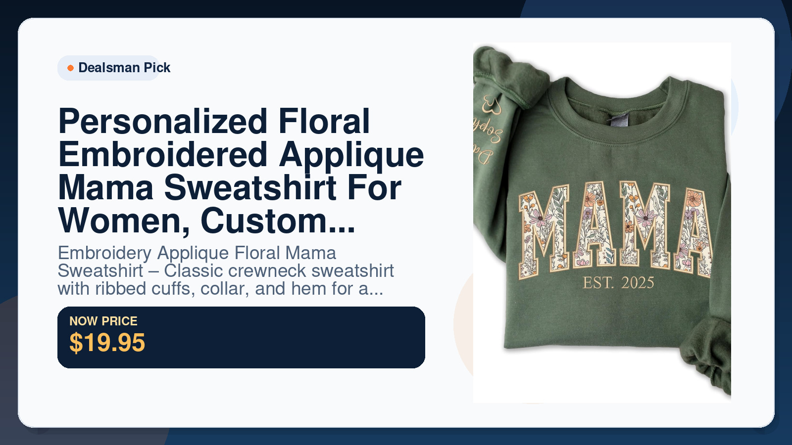Personalized Floral Embroidered Applique... | $19.95 Deal | Dealsman
